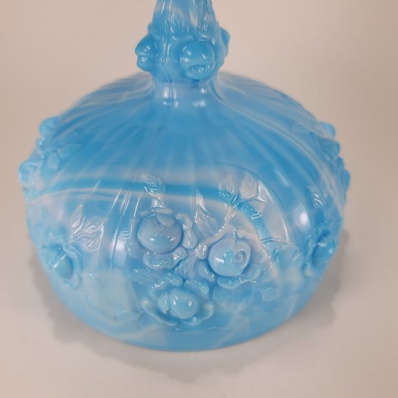 Fenton | Accents | Vtg Fenton Compote Pedestal Candy Box Blue Marble ...